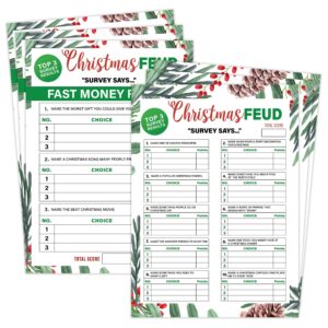 christmas feud game set, friendly feud quiz, baby shower game, christmas party activity, family games for adults (30 feud cards + 3 fast money round cards) xmas holiday winter party decorations-p006