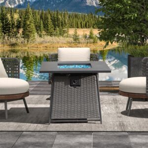 28 inch propane fire pits table with blue glass ball,50,000 btu outdoor wicker fire table with etl-certified,2-in-1 square steel gas firepits (dark gray)