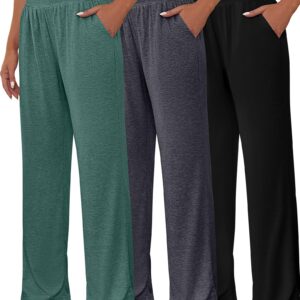 Neer 3 Pcs Women's Wide Leg Yoga Pant Comfy Loose Sweatpants High Waist Lounge Casual Athletic Pant Workout Joggers Pant (Black, Grey, Pine Green,X-Large)