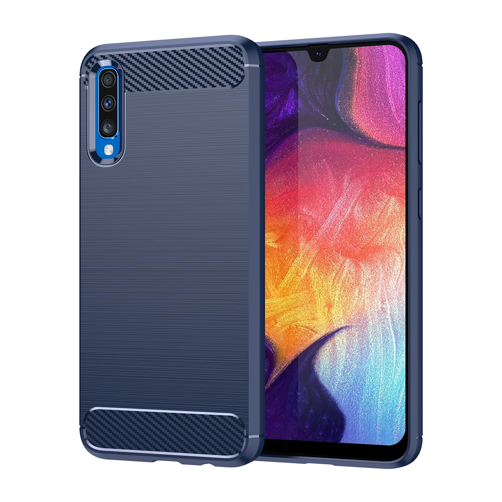 EUAGVQY for Samsung A50 Galaxy A50 Galaxy A50S Case Carbon Fiber Soft TPU Anti-Slip Durable Lightweight Protective Phone Cover for Samsung Galaxy A50（Blue）