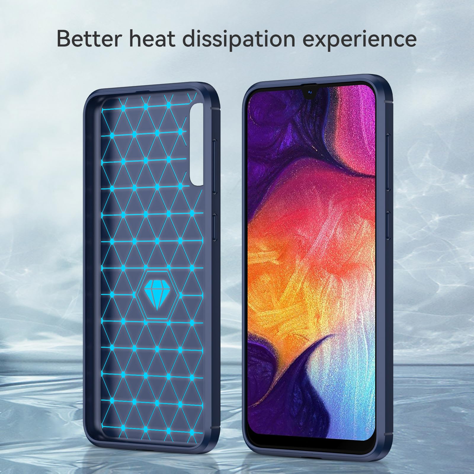 EUAGVQY for Samsung A50 Galaxy A50 Galaxy A50S Case Carbon Fiber Soft TPU Anti-Slip Durable Lightweight Protective Phone Cover for Samsung Galaxy A50（Blue）