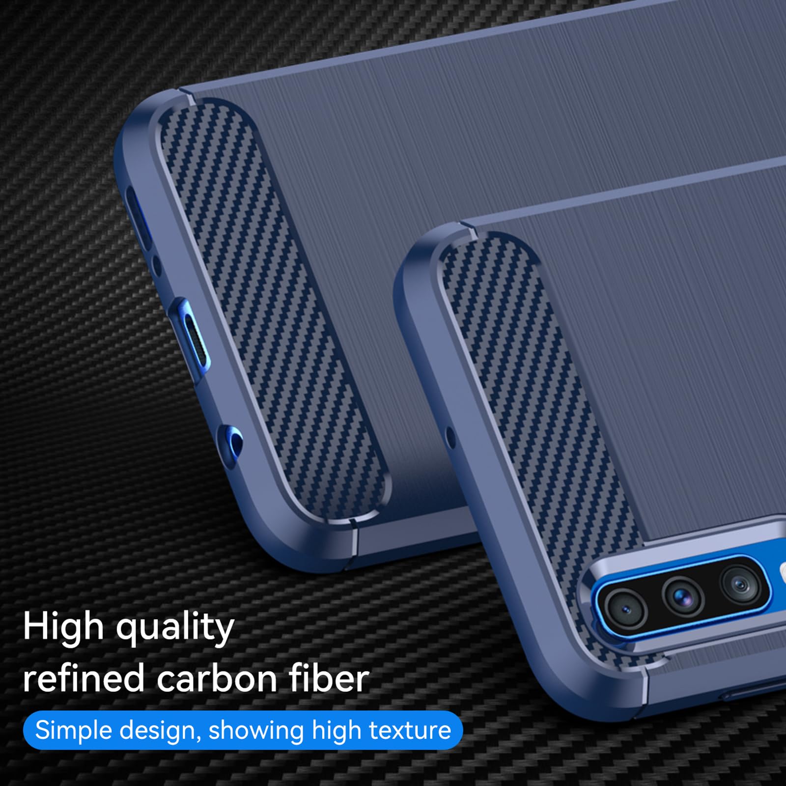 EUAGVQY for Samsung A50 Galaxy A50 Galaxy A50S Case Carbon Fiber Soft TPU Anti-Slip Durable Lightweight Protective Phone Cover for Samsung Galaxy A50（Blue）