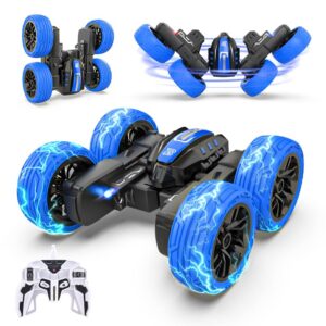 bezgar remote control car - double sided mini rc stunt car, 360 flips rotating rc cars with led lights, 2.4ghz indoor/outdoor all terrain rechargeable electric toy cars