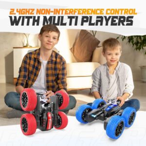 BEZGAR Remote Control Car - Double Sided Mini RC Stunt Car, 360 Flips Rotating RC Cars with LED Lights, 2.4Ghz Indoor/Outdoor All Terrain Rechargeable Electric Toy Cars