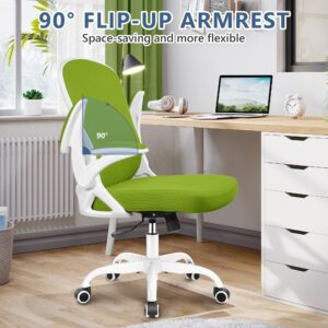 Winrise Office Chair Desk Chair, Ergonomic Mesh Computer Chair Home Office Desk Chairs, Swivel Task Chair Mid Back Breathable Rolling Chair with Adjustable Lumbar Support Flip Up Armrest (Green)