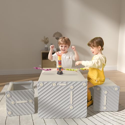 hoopyosms Kids' Table and 2 Chairs Set - Versatile Activity Table for Toddlers Children Learning, Play, Arts, Crafts and Creativity - Children's Furniture for Home, Grey