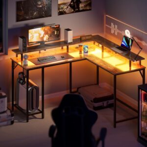 SUPERJARE L Shaped Computer Desk with Power Outlets and Huuger 47 Inches Gaming Desk