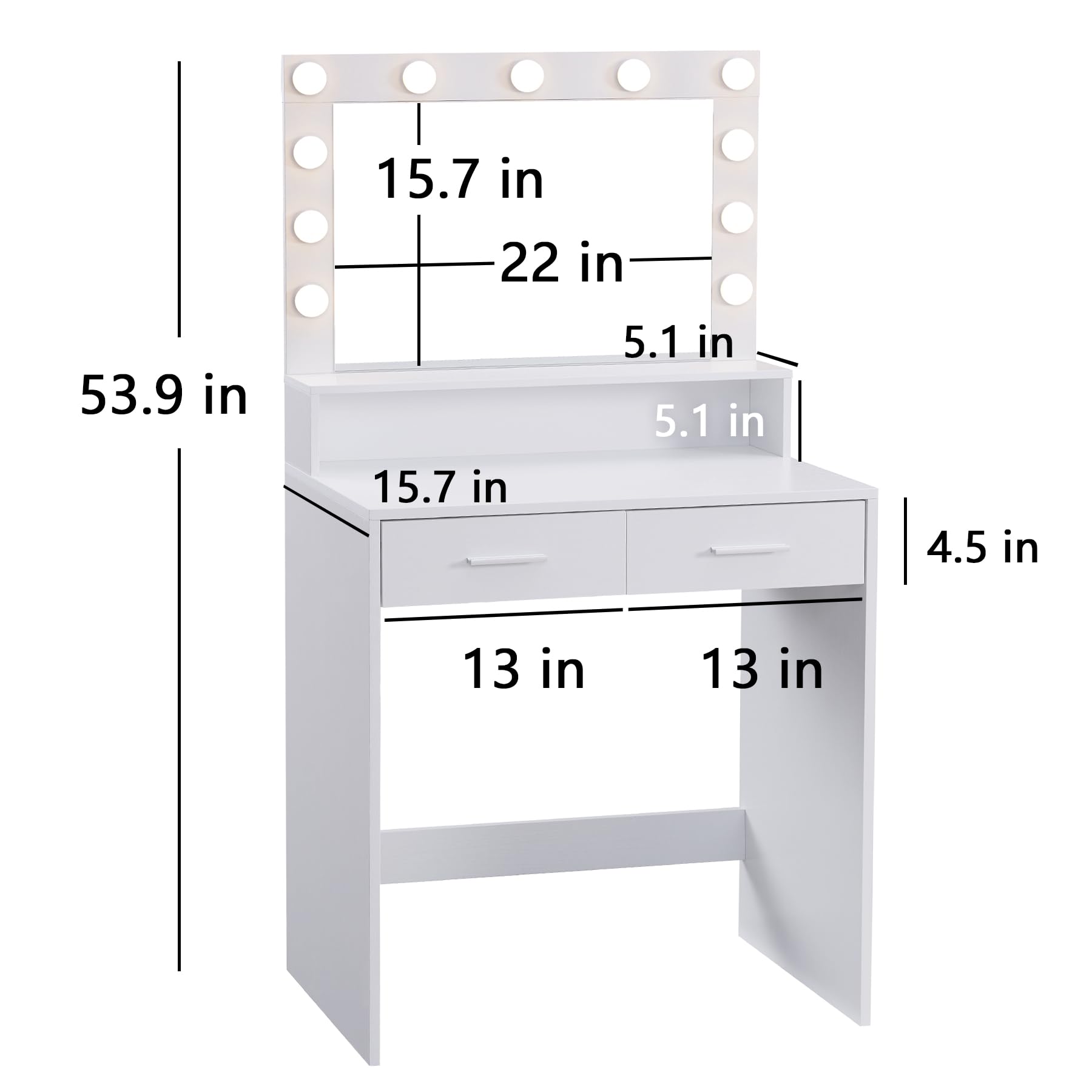 MIRROTOWEL Vanity Desk with Mirror and Lights, Dressing Table with Large Drawer, 2 Level Storage Dresser & 3 Lighting Modes Adjustable Brightness, Suitable for Bedroom