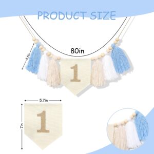 HGFC Embroidery Tassel High Chair Banner - Wood Bead Tassel 1st Birthday Banner - Sky Theme First Birthday Party Decoration - Birthday Baby Boys Tassel Garland - Birthday Cake Smash Backdrop Banner