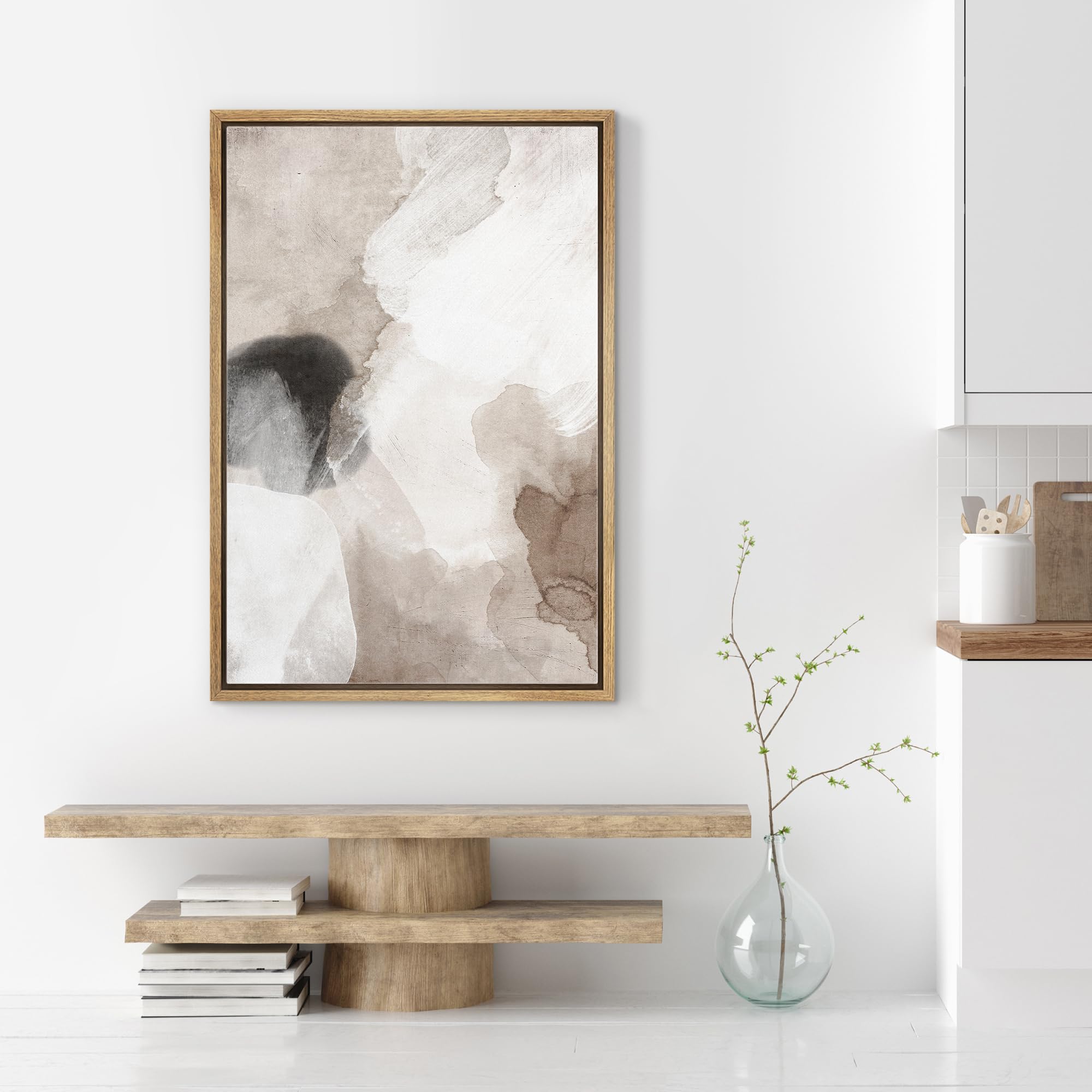 SIGNWIN Framed Canvas Print Wall Art Pastel Grunge Watercolor Gray Abstract Shapes Illustrations Modern Art Minimalism for Living Room, Bedroom, Office - 24"x36" NATURAL