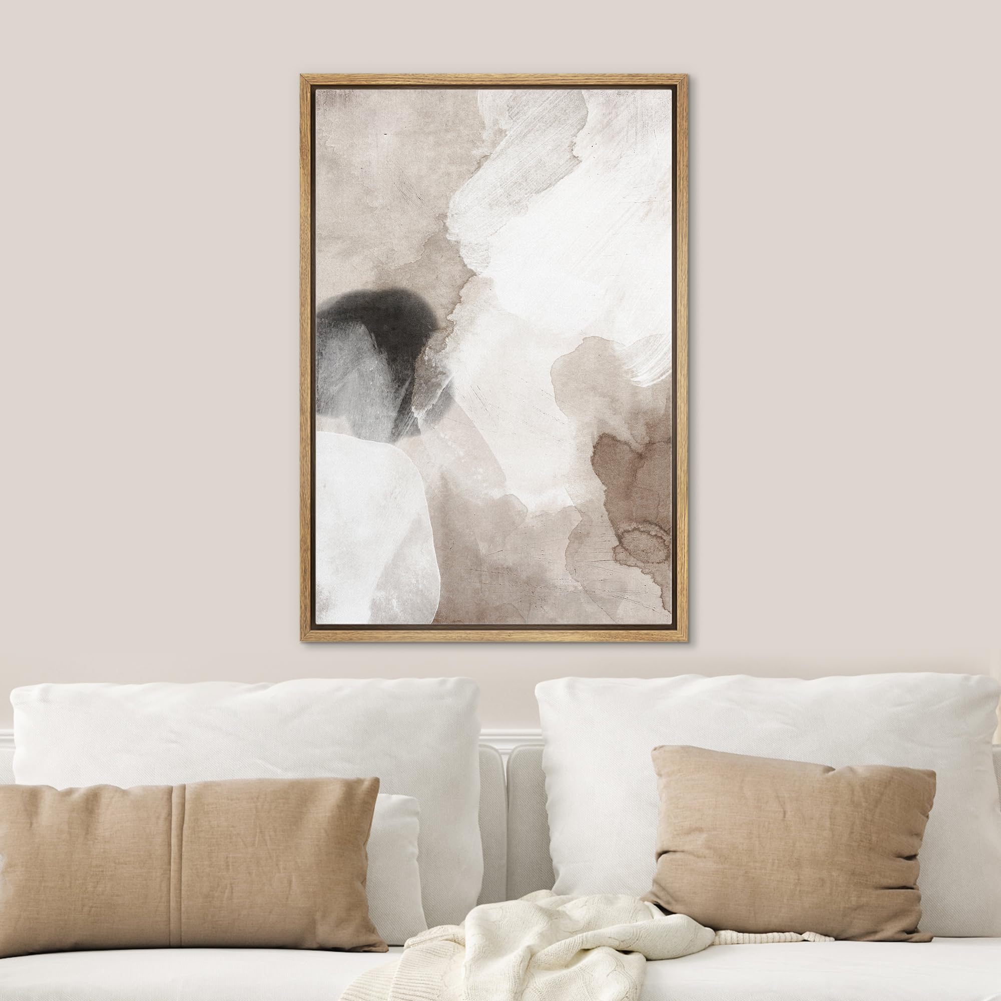 SIGNWIN Framed Canvas Print Wall Art Pastel Grunge Watercolor Gray Abstract Shapes Illustrations Modern Art Minimalism for Living Room, Bedroom, Office - 24"x36" NATURAL