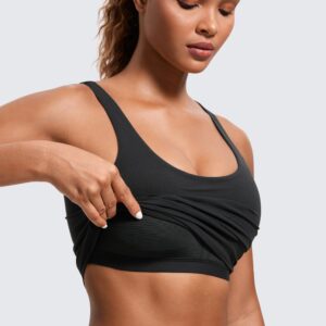 CRZ YOGA Womens Butterluxe U Back Longline Sports Bra - Padded Yoga Bra Cami Crop Top Workout Tank Top with Built in Bra Black Small