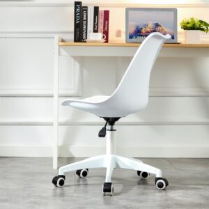 Ergonomic Home Office Chair with Adjustable Height, Swivel Armless Computer Chair with Artificial Leather Padded and Universal Wheels, Multifunctional Vanity Chair for Bedroom, White