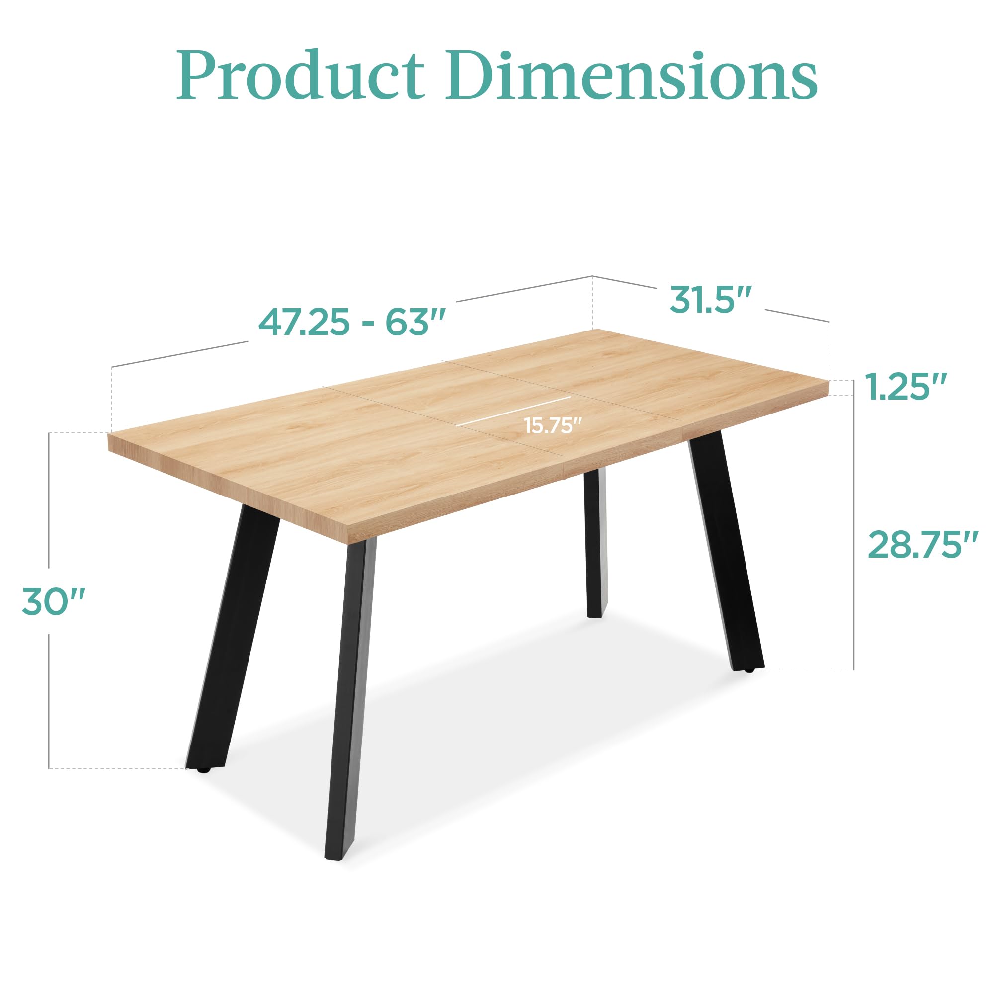 Best Choice Products Extendable Dining Table 47 to 63in Modern Large Expanding Kitchen Table up to 6 People w/Leaf Extension, 2 Locks, 132lb Capacity - Natural Oak