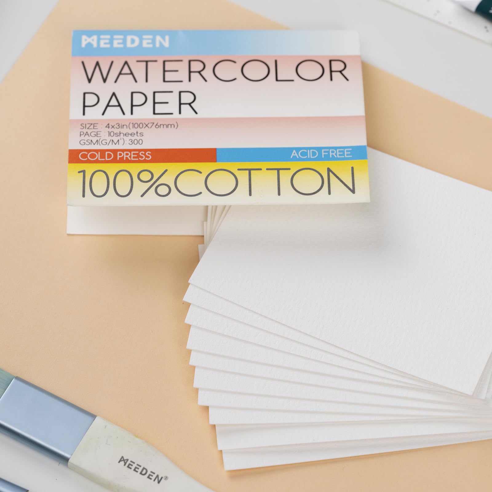 MEEDEN 4" x 3" Blank Watercolor Paper Cards, 5 Pcs Cold Press Mini Watercolor Paper Bulk, 100% Cotton Watercolor Paper Postcards for Adults & Students (140lb/300gsm), 5×10 Sheets