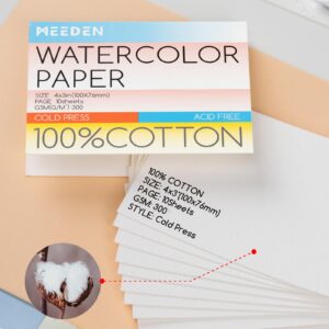 MEEDEN 4" x 3" Blank Watercolor Paper Cards, 5 Pcs Cold Press Mini Watercolor Paper Bulk, 100% Cotton Watercolor Paper Postcards for Adults & Students (140lb/300gsm), 5×10 Sheets