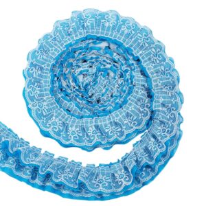 benecreat 2.5 yards 3-layer ruffle lace pleated trim, 3-5/8 inch wide chiffon flower trim gathered ribbon for valentines decor, wedding applique clothing sewing craft diy, blue