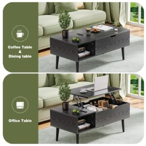 OLIXIS Modern Lift Top Coffee Table Wooden Furniture with Storage Shelf and Hidden Compartment for Living Room Office, Black