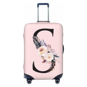 elastic travel luggage cover cute pink suitcase protector bag,black letter s with boho floral flowers leaves anti-scratch,dust-proof washable suitcase sleeve for kid adult,l (for 25-28 inch luggage)