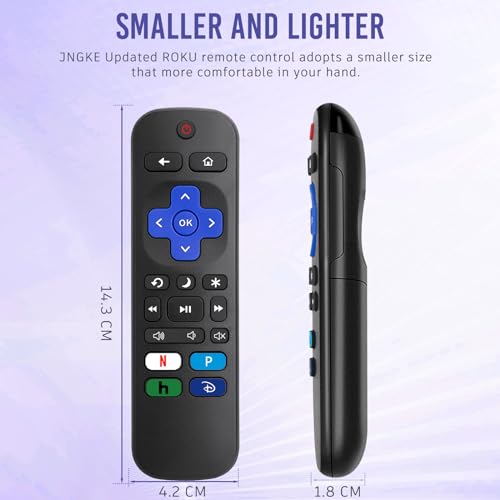 JNGKE Roku Replacement Remote Control Only for Roku TV, for TCL Roku/Hisense Roku/Onn Roku/RCA Roku/Sharp Roku ect, with Netx/Disn+/Prime Vid/Hu Buttons【Not for Roku Stick & Box & Player】