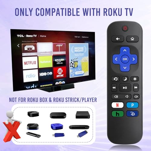 JNGKE Roku Replacement Remote Control Only for Roku TV, for TCL Roku/Hisense Roku/Onn Roku/RCA Roku/Sharp Roku ect, with Netx/Disn+/Prime Vid/Hu Buttons【Not for Roku Stick & Box & Player】