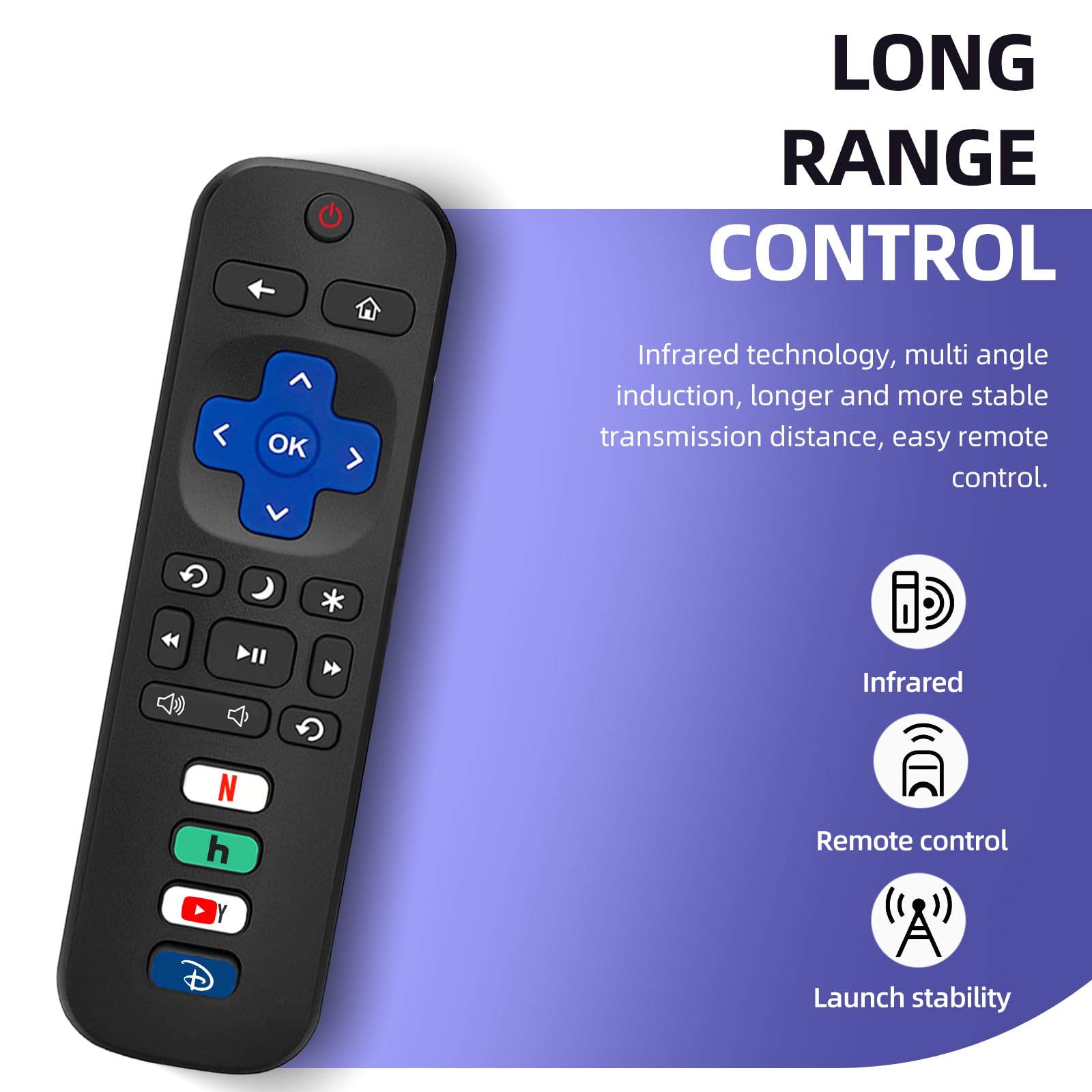 JNGKE Roku Replacement Remote Control Only for Roku TV, for TCL Roku/Hisense Roku/Onn Roku/RCA Roku/Sharp Roku ect, with Netx/Disn+/YouTub/Hu Buttons【Not for Roku Stick & Box & Player】