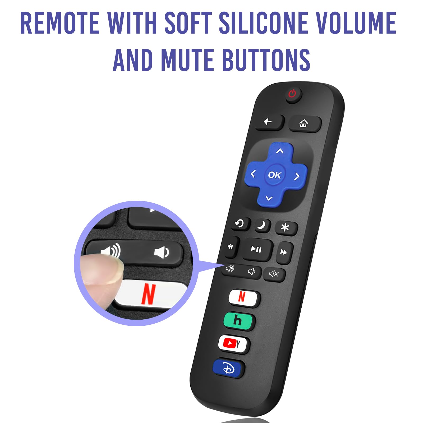 JNGKE Roku Replacement Remote Control Only for Roku TV, for TCL Roku/Hisense Roku/Onn Roku/RCA Roku/Sharp Roku ect, with Netx/Disn+/YouTub/Hu Buttons【Not for Roku Stick & Box & Player】