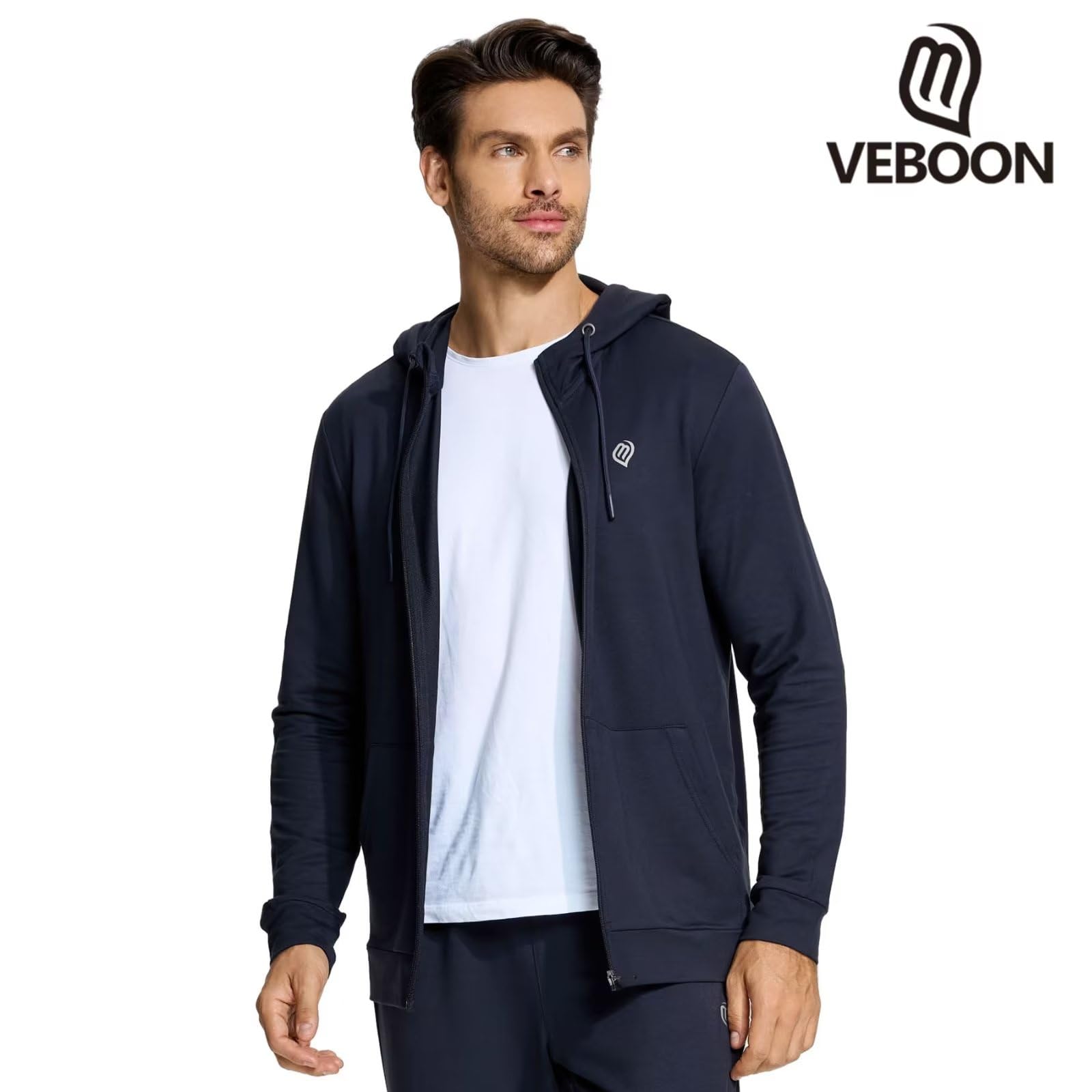 VEBOON Mens Lightweight Track Jackets Sports Runing Sweatshirts Fashion Full Zip Hoodies Gym Big and Tall Coat with Pocket Navy