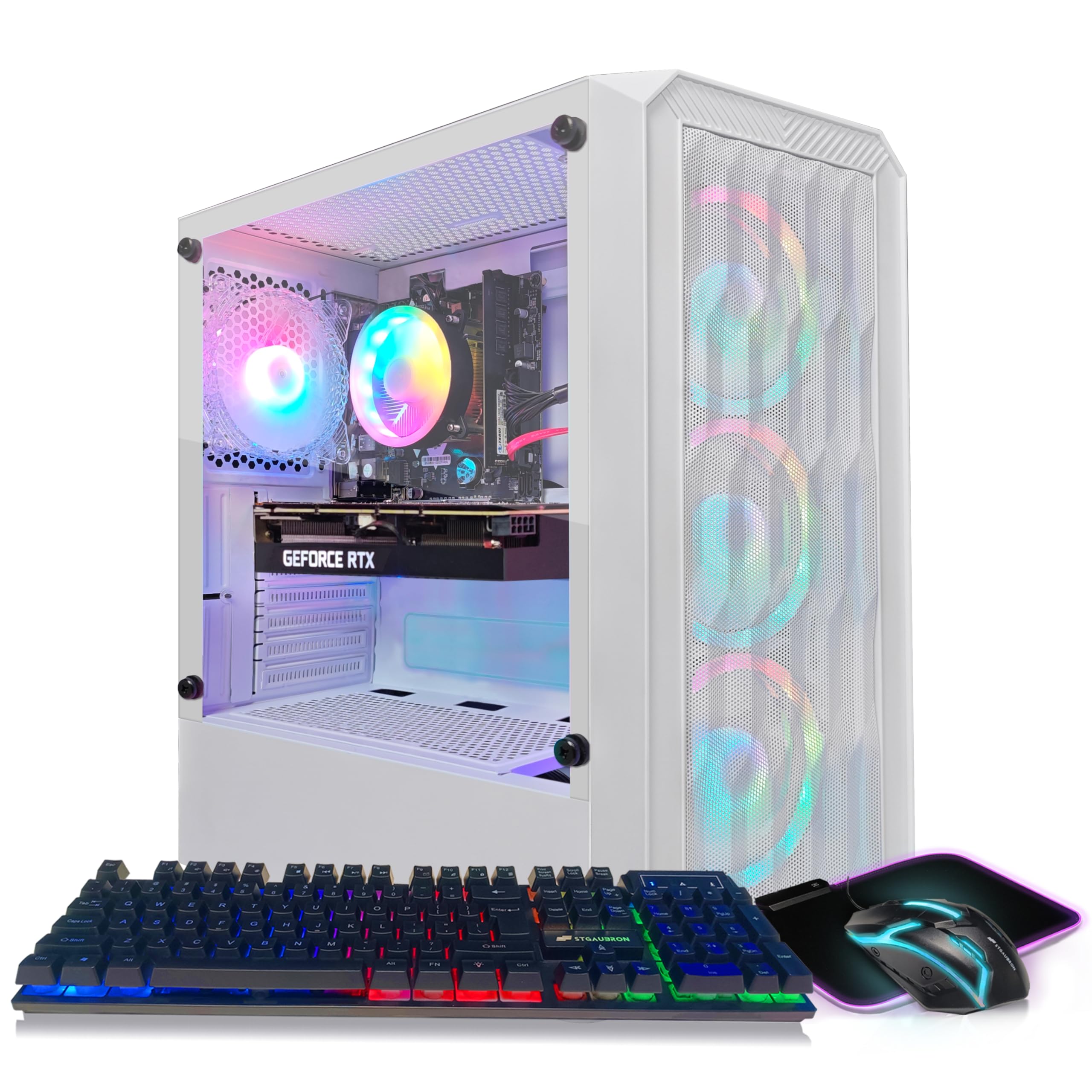 STGAubron Gaming Desktop PC, Intel Core i7-6700 up to 4.0G, 32G DDR4, 1T SSD, GeForce RTX 3060 Ti 8G GDDR6, 600M WiFi, BT 5.0, RGB Fan x 4, RGB Keyboard & Mouse & Mouse Pad, RGB BT Sound Bar, W10H64