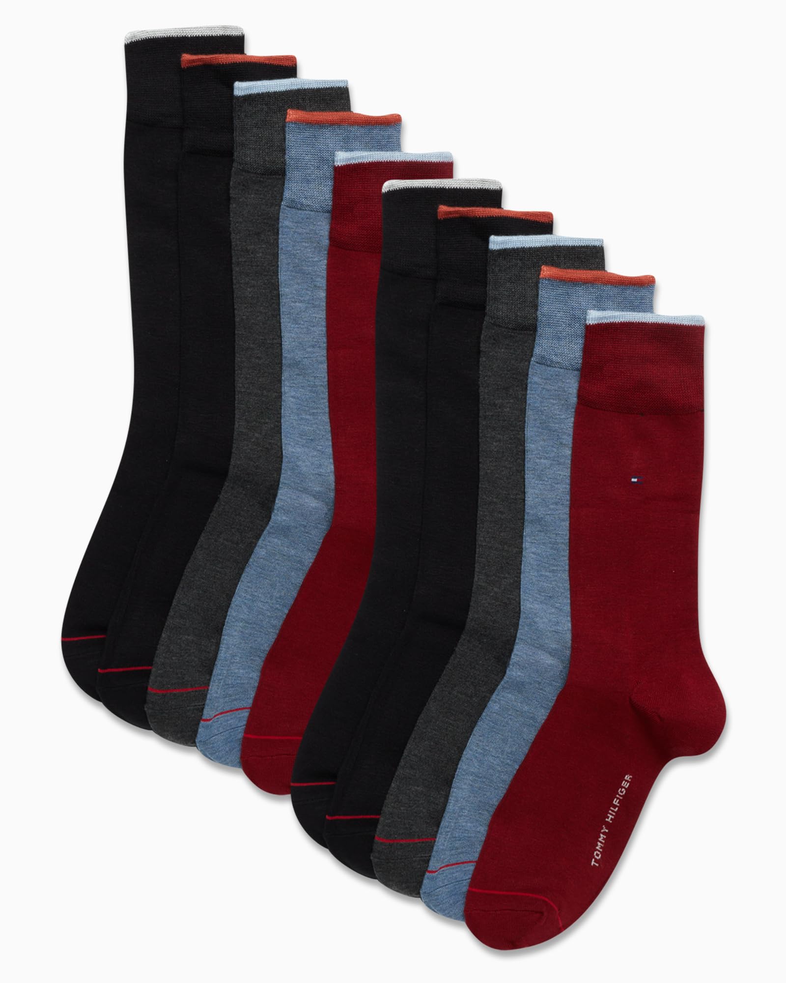 Tommy Hilfiger Men's Dress Socks - Classic Comfort Crew Sock (10 Pack), Size 7-12, Burgundy Assorted