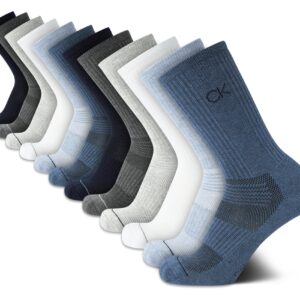 Calvin Klein Socks - Cushioned Mid-Calf Athletic Performance Crew Sock (12 Pack), Size 7-12, Blue Assorted