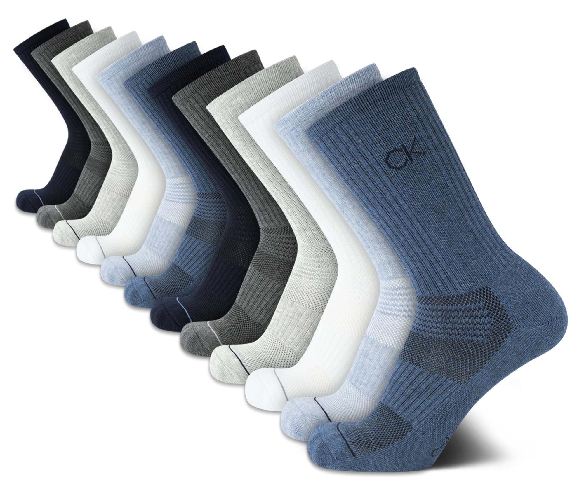 Calvin Klein Socks - Cushioned Mid-Calf Athletic Performance Crew Sock (12 Pack), Size 7-12, Blue Assorted