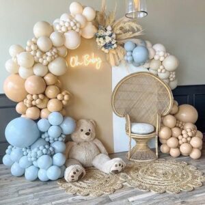 ysf baby shower balloon garland arch kit 136pcs macaroon blue blush white sand ivory balloons for valentines day decorations gender reveal boho wild one birthday theme party