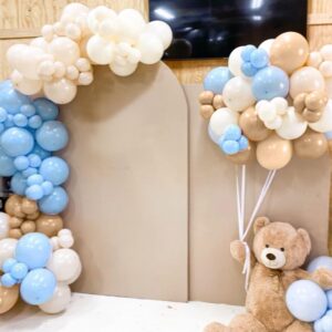 YSF Baby Shower Balloon Garland Arch Kit 136pcs Macaroon Blue Blush White Sand Ivory Balloons for Valentines Day Decorations Gender Reveal Boho Wild One Birthday Theme Party