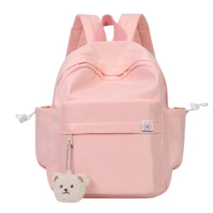 phaoullzon girls mini backpack purse for teens kids small aesthetic backpacks with bear pendant, pink