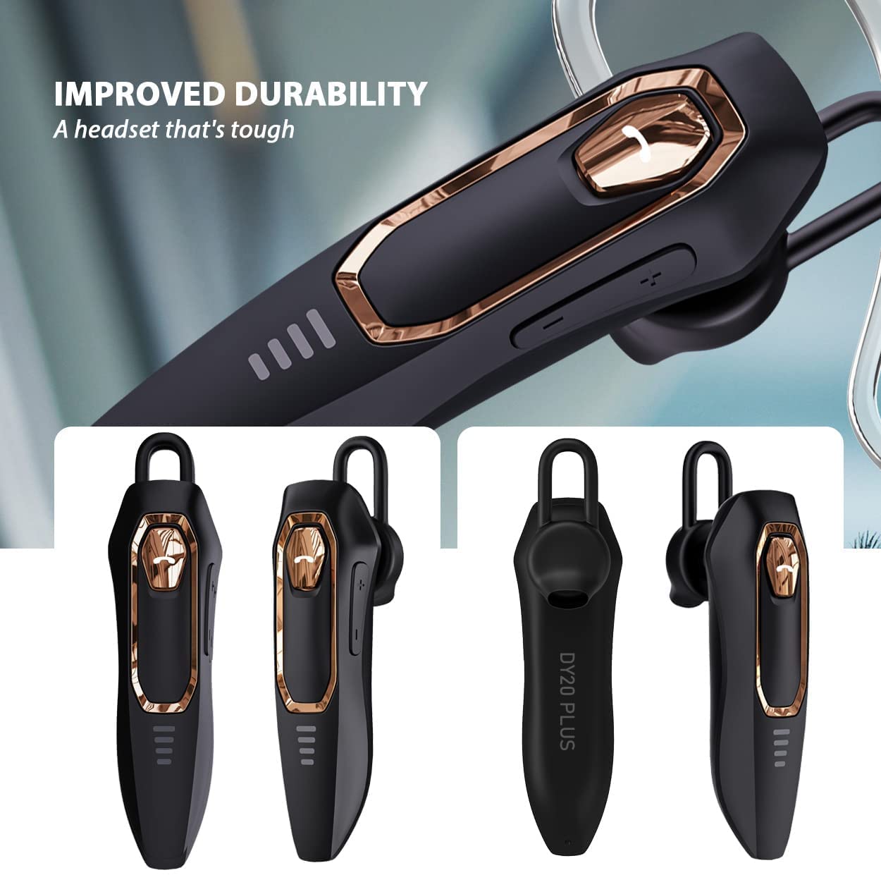 Sellwell Bluetooth Earpiece, 30H Talking Time Wireless Headset, ENC Noise Canceling with Mic Hands-Free Bluetooth Headset, Call Reminder Function for Driving/Business/Office/Conference Phone, Gold