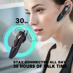 Sellwell Bluetooth Earpiece, 30H Talking Time Wireless Headset, ENC Noise Canceling with Mic Hands-Free Bluetooth Headset, Call Reminder Function for Driving/Business/Office/Conference Phone, Gold