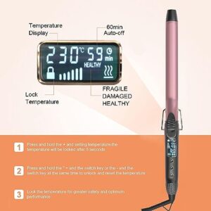 1 1/4 inch Curling Iron with Ceramic Coating, Long Barrel Curling Iron with LCD Display, Wand Curler with Protective Glove & 2 Clips