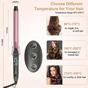 1 1/4 inch Curling Iron with Ceramic Coating, Long Barrel Curling Iron with LCD Display, Wand Curler with Protective Glove & 2 Clips