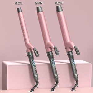 1 1/4 inch Curling Iron with Ceramic Coating, Long Barrel Curling Iron with LCD Display, Wand Curler with Protective Glove & 2 Clips