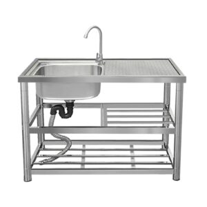 outdoor sink,utility sink,kitchen sinks,w/workbench & storage shelves portable sink freestanding stainless steel sink for restaurant kitchen laundry room garage ( size : 120*45*80*75cm , color : left