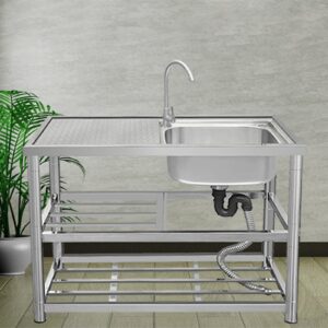 outdoor sink,free standing utility sink stainless steel kitchen sink commercial restaurant sink with drainboard for laundry room,garage,outdoor and indoor (size : 90 * 45 * 80 * 45cm, color : right)