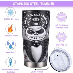 LAZYKITTY 3D Inflated Jack Skellington Nightmare Before Christmas Tumbler Cup with Straws and Lid, Nightmare Before Christmas Gift for Men Women, Stainless Steel Vacuum Insulated, Epoxy Coated, 20 Oz