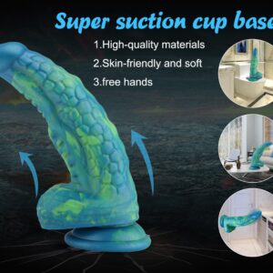 Wildolo Vibrator App Dildo 9.6'' Monster Color Silicone Dildo Realistic Adult Toy Fantasy Strong Suction Cup Dildo,Green,A43-M