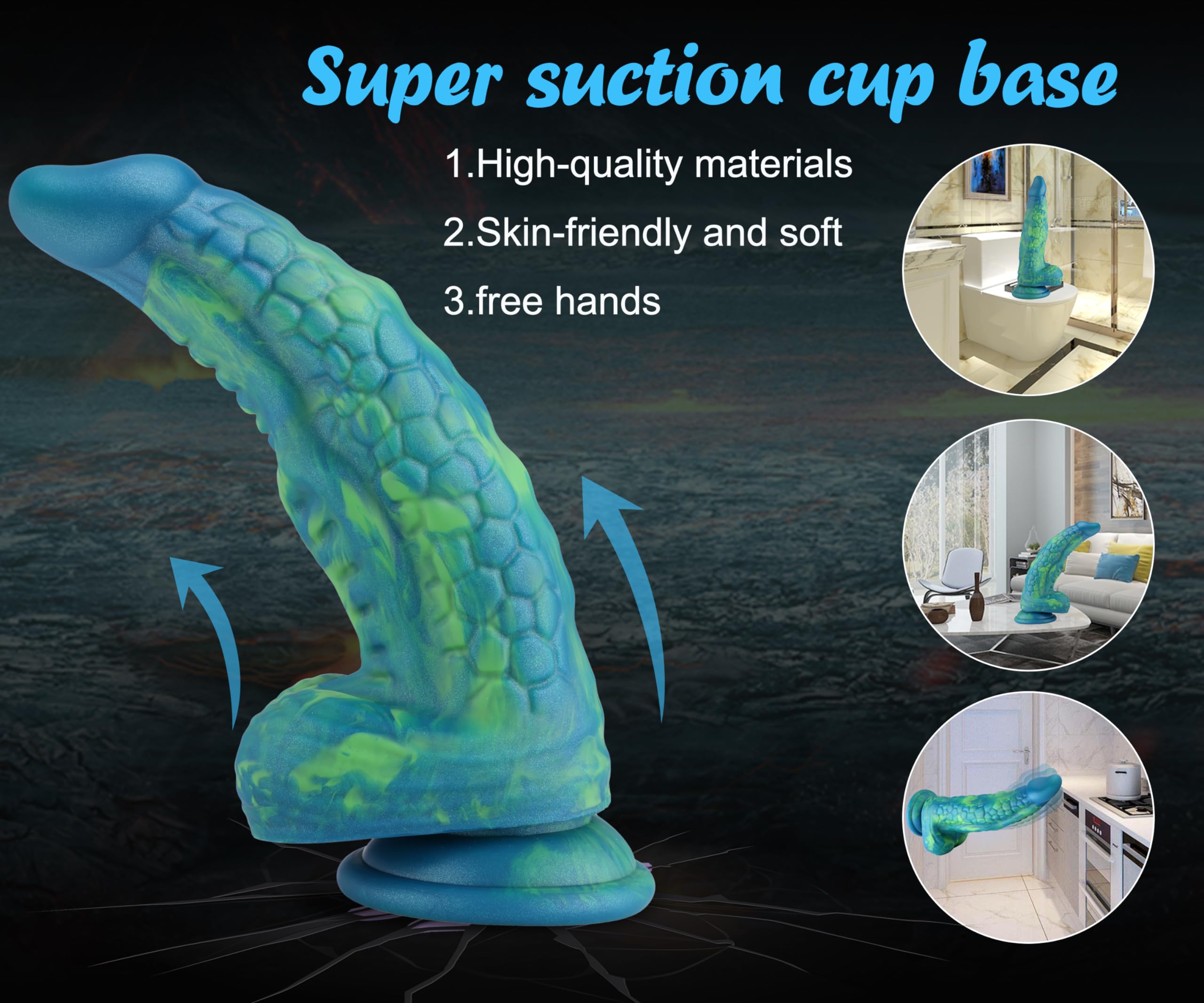 Wildolo Vibrator App Dildo 9.6'' Monster Color Silicone Dildo Realistic Adult Toy Fantasy Strong Suction Cup Dildo,Green,A43-M