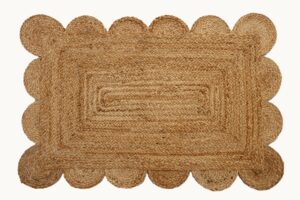 scalloped natural jute rug 24"x36" braided jute mat | magicfold multipurpose indoor/outdoor doormat, accent rug, kitchen rug, bath mat | unique scallop edge with slim profile (natural, 2'x3')