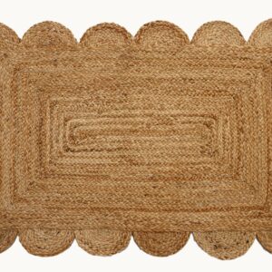 Scalloped Natural Jute Rug 24"X36" Braided jute mat | MagicFold Multipurpose indoor/outdoor doormat, accent rug, kitchen rug, Bath mat | Unique scallop Edge with slim profile (Natural, 2'X3')