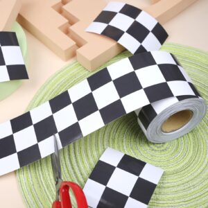 65 Feet Bulletin Board Borders, Checkered Flag Decorative Bulletin Border, Road Race Rolled Blackboard Straight Trim Borders Back to School Decoration for Classroom and Home