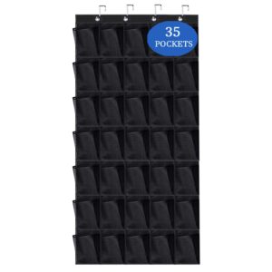 veebell 35 pocket over the door shoe organizer, door hanging storage shoe holder rack for large capacity shoe organizer for men and women kids closet bedroom bathroom (black)