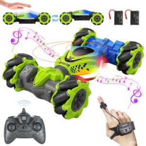 tioyoty gesture sensing rc stunt car with lights music, 4wd high speed gesture rc car, 2.4ghz remote control watch sensor 360° rotating drift, ages 6-13 kids boys girls birthday gift